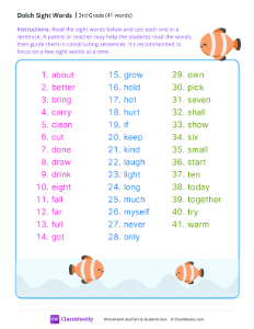 3rd Grade Sight Word List: 3rd Grade Dolch Sight Words List