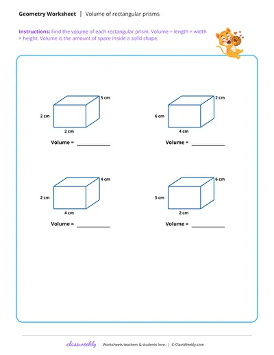 Free 4th Grade Math: Volume of rectangular prisms Worksheet | ClassWeekly