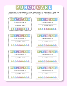 Behavior Punch Cards - Free Printable Kindergarten Resources Worksheet ...