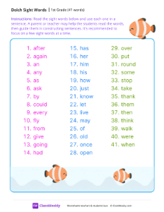 1st Grade Dolch Sight Words List Worksheets for 2nd Grade | Free ...