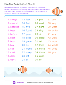 2nd Grade Dolch Sight Words List Worksheets for 3rd Grade | Free ...