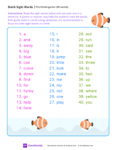Pre-K Dolch Sight Words List - Free Printable Kindergarten Resources ...