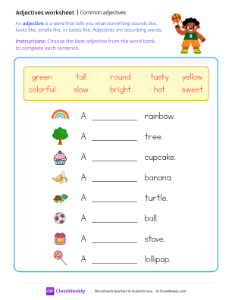 Common adjectives - Basketball - Free Printable 1st Grade Grammar ...