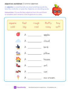 Common Adjectives - Apple - Free 1st Grade Grammar Worksheet | ClassWeekly