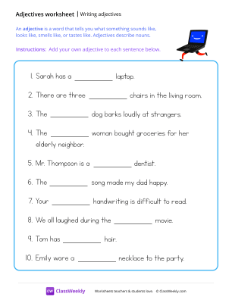 Writing Adjectives Worksheets for 1st Grade | Free Printable PDFs ...