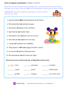 Articles a, an & the Worksheets for 1st Grade | Free Printable PDFs ...