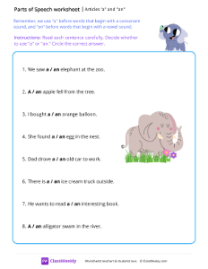Articles 'a' and 'an' Worksheets for 1st Grade | Free Printable PDFs ...