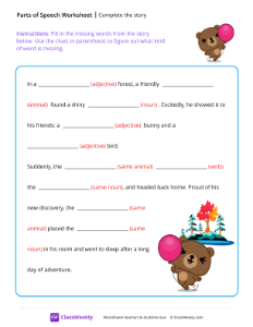 Complete the story - Bear - Free Printable 2nd Grade Grammar Worksheet ...