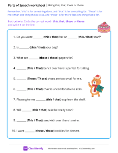 Using this, that, these or those Worksheets for 1st Grade | Free ...