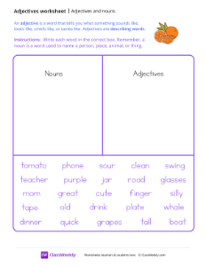 Adjectives and Nouns - Orange - Free Printable 1st Grade Grammar ...