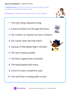 Identifying collective nouns Worksheets for Kindergarten | Free ...
