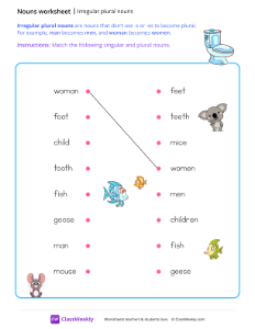 Irregular plural nouns Worksheets for Kindergarten | Free Printable ...