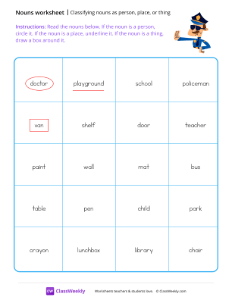 Classifying nouns as person, place, or thing Worksheets for 1st Grade ...