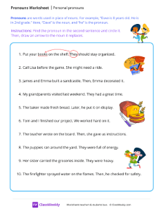 Personal pronouns Worksheets | 2nd Grade Nouns | ClassWeekly