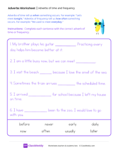 Adverbs of Time and Frequency Worksheets for 2nd Grade | Free Printable ...