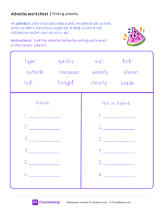 Find the Adverb - Pink Watermelon - Free 1st Grade Grammar Worksheet ...