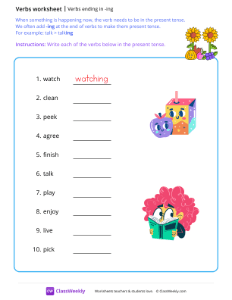 Verbs ending in 'ing' Worksheets for Kindergarten | Free Printable PDFs ...