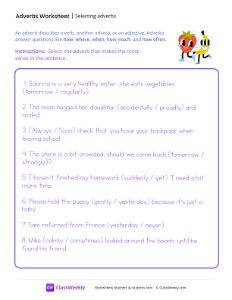 Selecting Adverbs - Best Friends - Free Printable 1st Grade Grammar ...