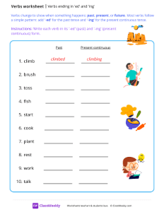 Verbs ending in 'ed' and 'ing' Worksheets for Kindergarten | Free ...
