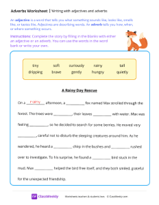 Writing with adjectives and adverbs - Fox - Free Printable 2nd Grade ...