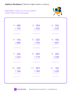 Add two 3-digit numbers in columns - Sun Shades - Free Printable 2nd ...