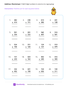 Adding 3-digit numbers in columns (no regrouping) Worksheets for 3rd ...