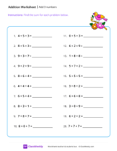 Adding 3 numbers - Nest - Free 1st Grade Math Worksheet | ClassWeekly