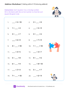 Adding within 0-10 (random addend missing) Worksheets for 1st Grade ...