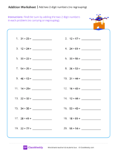 Add two 2-digit numbers (no regrouping) Worksheets for 1st Grade | Free ...