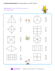 Coloring shapes to make fractions Worksheets for 1st Grade | Free ...