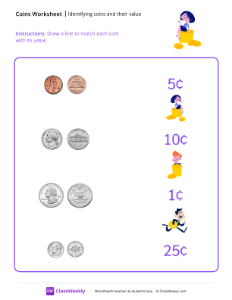 Identifying Coins and Their Value (U.S.) Worksheets for 1st Grade ...