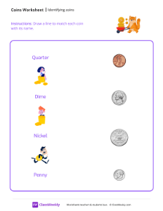 Identifying Coins (U.S.) - Wealthy Cat - Free Printable 1st Grade Math ...