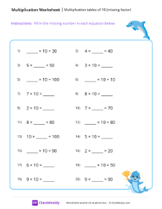 Multiplication tables of 10 (missing factor) Worksheets for 3rd Grade ...