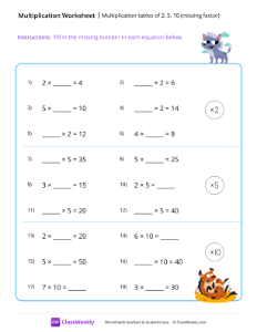 Multiplication tables of 2, 5, 10 (missing factor) Worksheets for 3rd ...