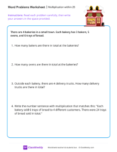 Multiplication within 25 (word problems) Worksheets for 3rd Grade ...