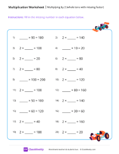 Multiplying by 2 (whole tens with missing factor) Worksheets | 1st ...
