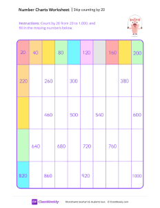 Skip-count by 20 starting at 20 - Pig - Free Printable 1st Grade Math ...