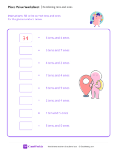 Combining Tens and Ones - Unicorn - Free Printable 1st Grade Math ...