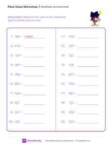 Hundreds, tens and ones Worksheets for 3rd Grade | Free Printable PDFs ...