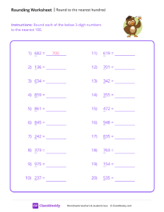 Round to the nearest hundred - Owl - Free Printable 1st Grade Math ...