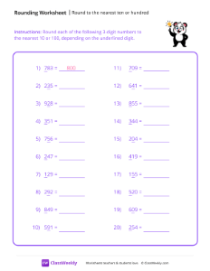 Round to the nearest ten or hundred - Panda - Free Printable 2nd Grade ...