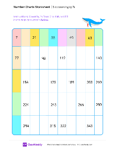 Skip counting by 7s - Whale - Free Printable 2nd Grade Math Worksheet ...