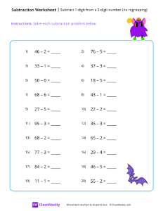 Subtract 1-digit from a 2-digit number (no regrouping) Worksheets for ...