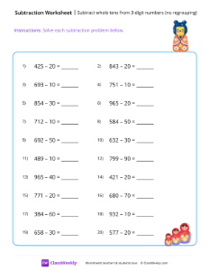 Subtract whole tens from 3-digit numbers (no regrouping) Worksheets for ...