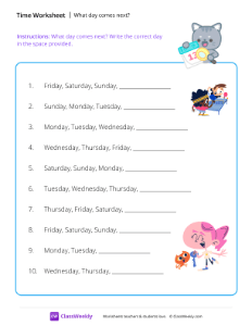 What day comes next? - Date | 1st Grade Math | ClassWeekly