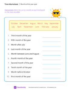 Months of the year quiz - Summer - Free Printable 2nd Grade Math ...