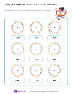 Draw the time on the clock (whole hours) Worksheets for 1st Grade ...