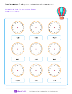 Telling time: 5 minute intervals (draw the clock) Worksheets for 3rd ...