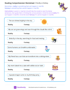 Reality vs Fantasy - Purple Dragon - Free Printable 1st Grade Reading ...