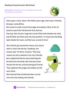 Rexi The Dino (Level F Story) - Reading Comprehension - Free Printable ...